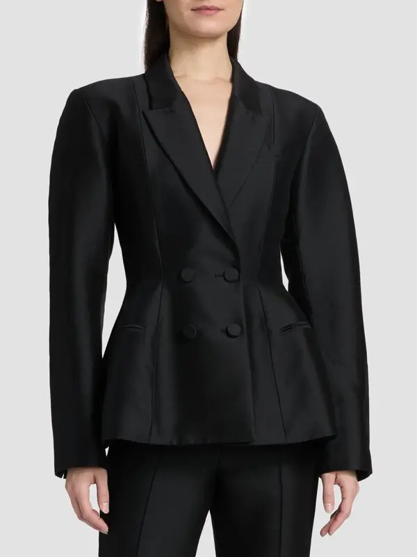 Prabal Gurung Sculpted Silk-wool Double-breasted Blazer