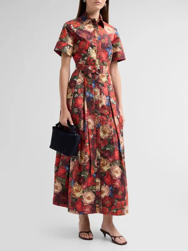 Adam Lippes Leighton Floral Pleated Midi Shirtdress