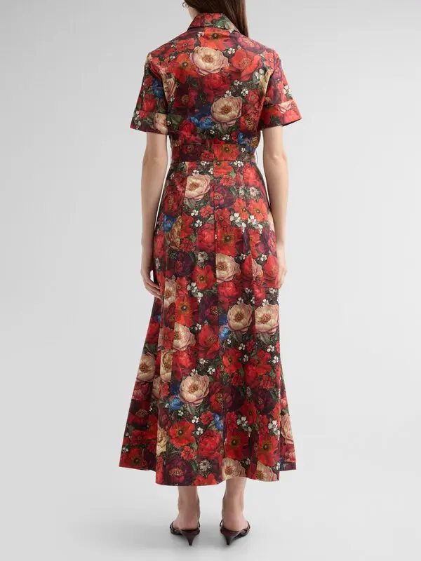 Adam Lippes Leighton Floral Pleated Midi Shirtdress