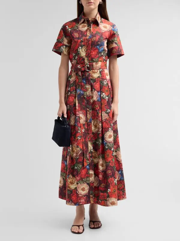 Adam Lippes Leighton Floral Pleated Midi Shirtdress
