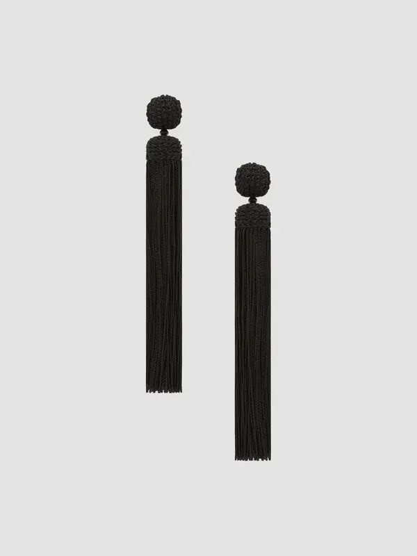 Oscar De La Renta Long Tassel Clip-on Drop Earrings - Black