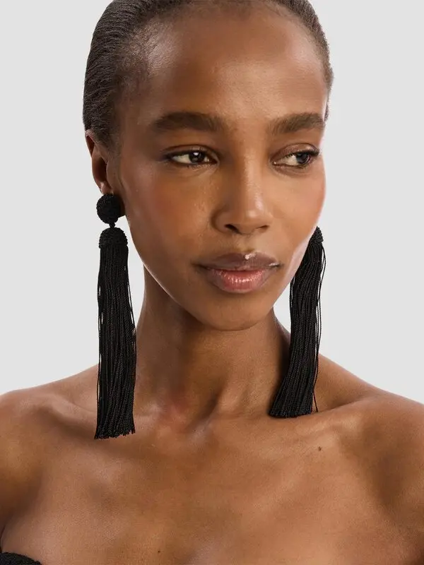 Oscar De La Renta Long Tassel Clip-on Drop Earrings - Black