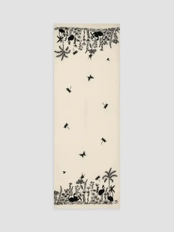 Janavi Nature's Nest Embroidered Merino Wool Scarf - Ivory
