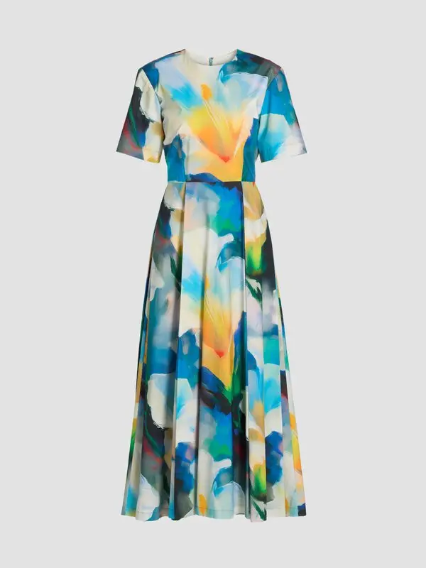 Prabal Gurung Abstract Floral Pleated Cocktail Dress