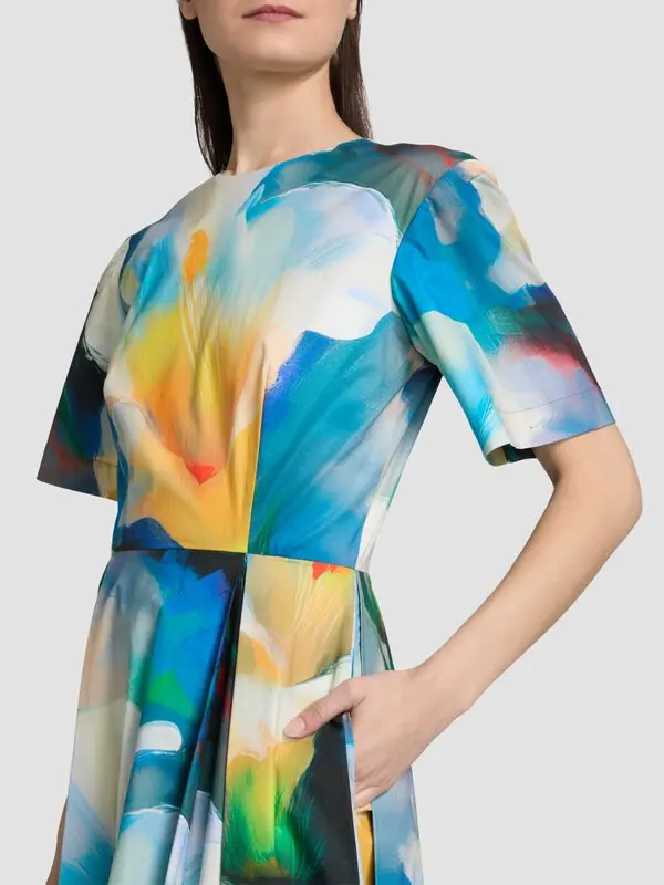 Prabal Gurung Abstract Floral Pleated Cocktail Dress