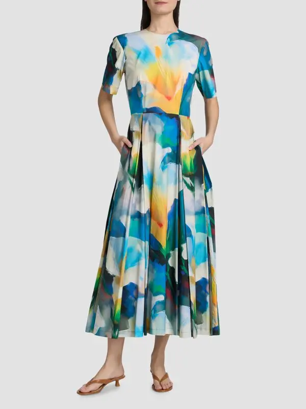 Prabal Gurung Abstract Floral Pleated Cocktail Dress