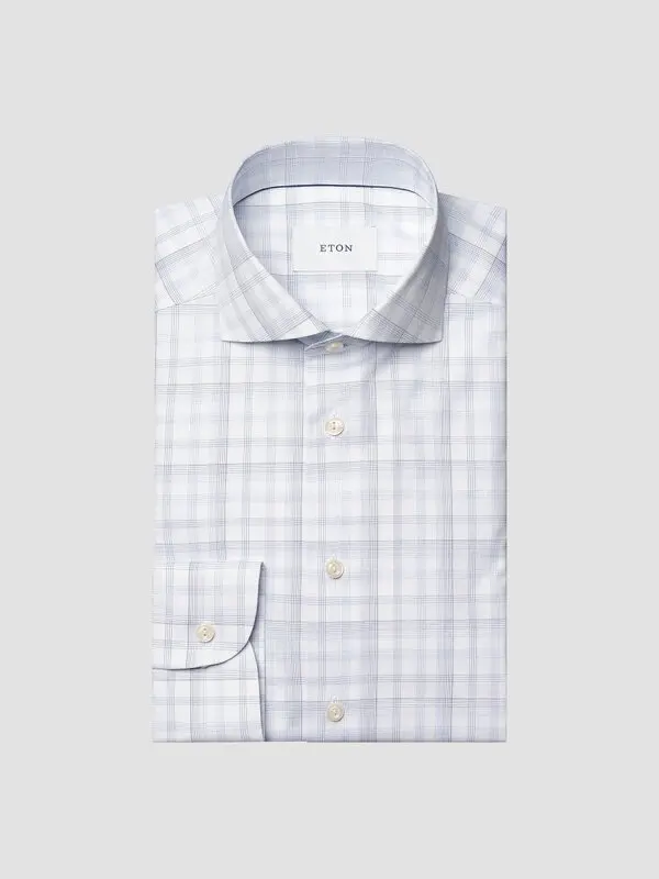 Eton Plaid Cotton Poplin Contemporary-fit Shirt - Light Blue