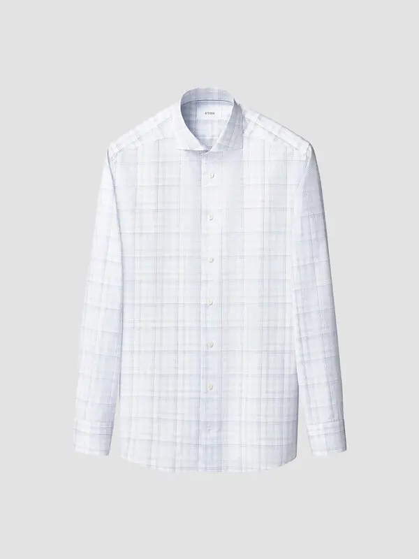 Eton Plaid Cotton Poplin Contemporary-fit Shirt - Light Blue