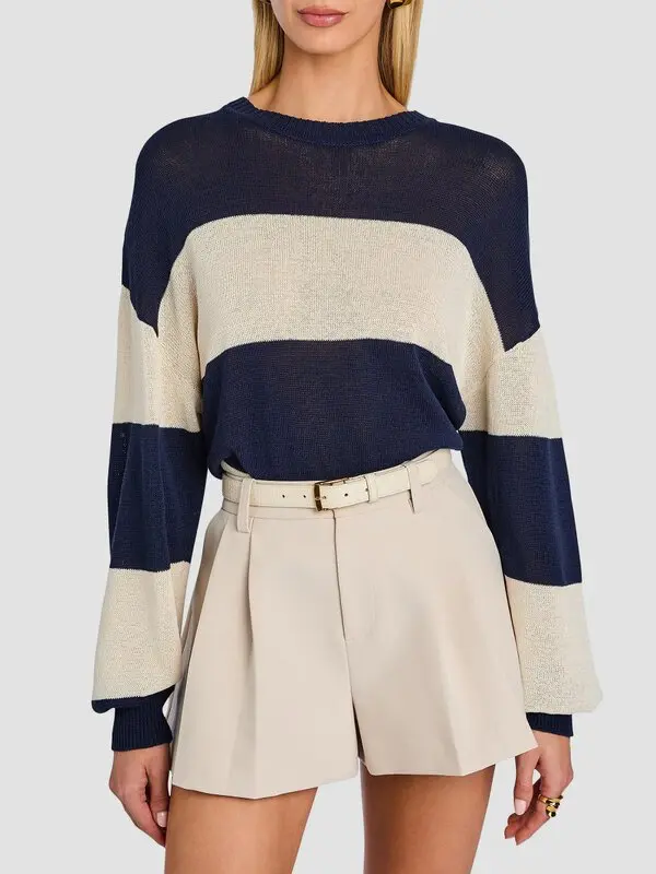 SEROYA Cassian Striped Linen-cotton Blend Sweater
