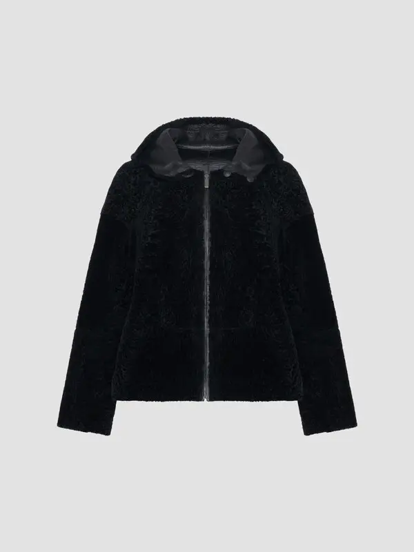 Gorski Reversible New Zealand Shearling Lamb Zip Parka - Black
