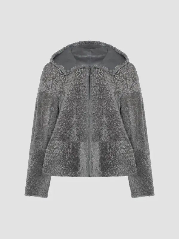 Gorski Reversible New Zealand Shearling Lamb Zip Parka - Gray
