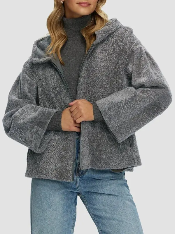 Gorski Reversible New Zealand Shearling Lamb Zip Parka - Gray