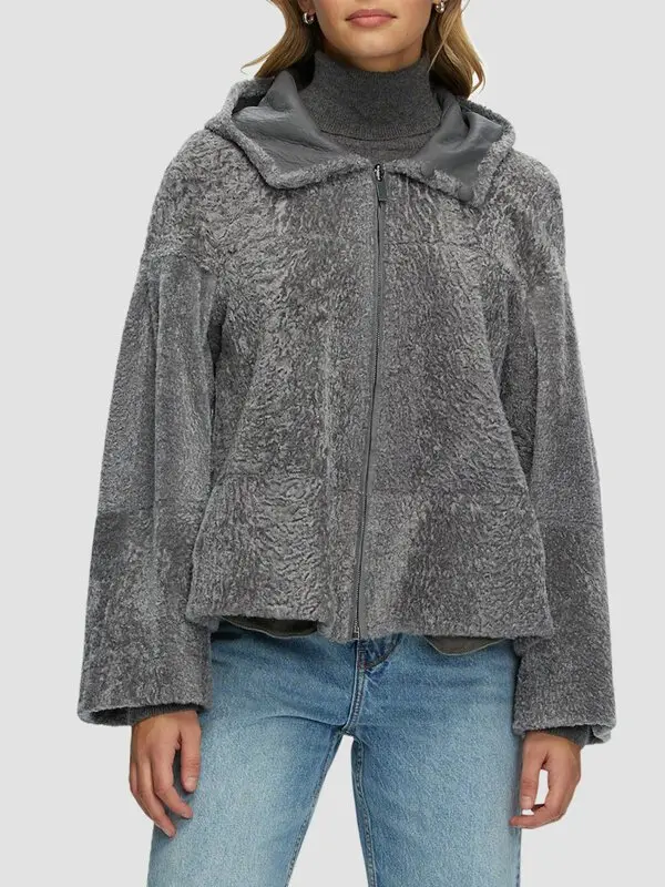 Gorski Reversible New Zealand Shearling Lamb Zip Parka - Gray