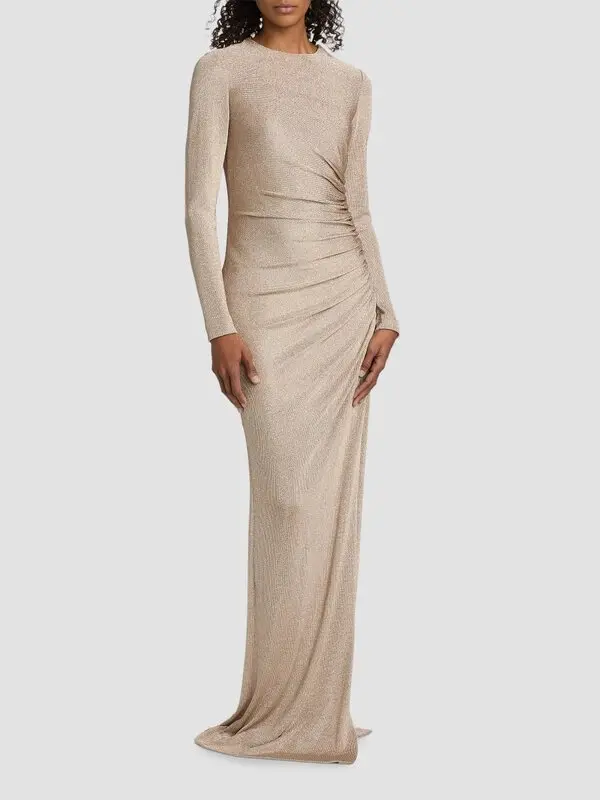Oscar De La Renta Draped Metallic Jersey Gown