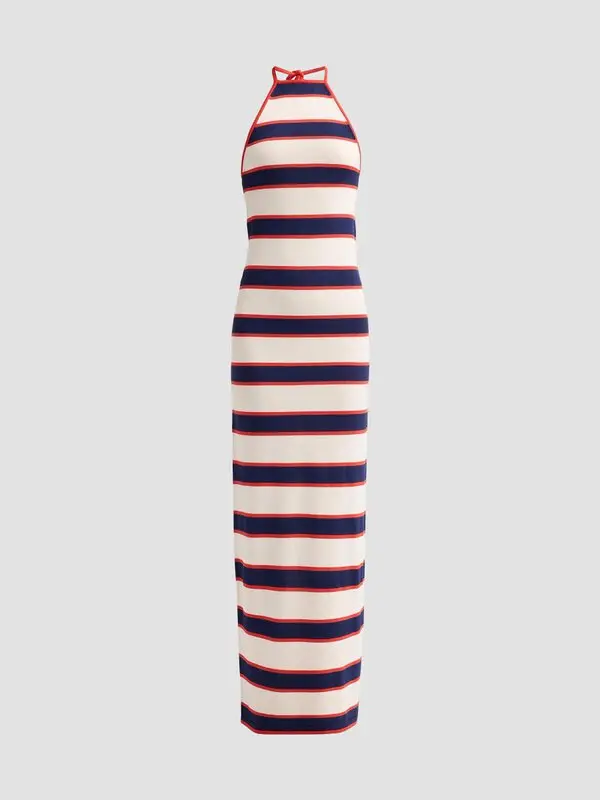 SEROYA Arrabella Striped Halter Maxi Dress