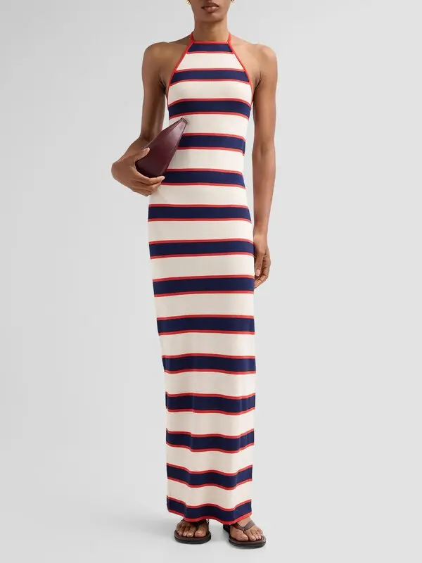 SEROYA Arrabella Striped Halter Maxi Dress