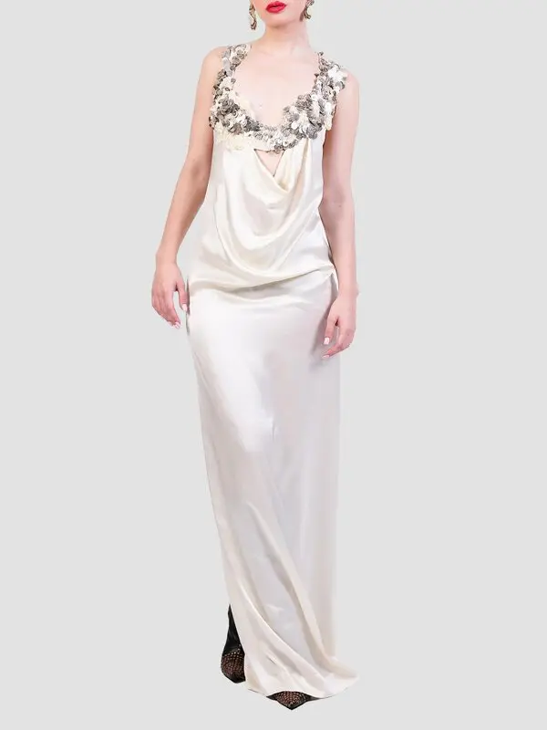 AKOK Anamika Khanna Embellished Embroidered Silk Maxi Dress