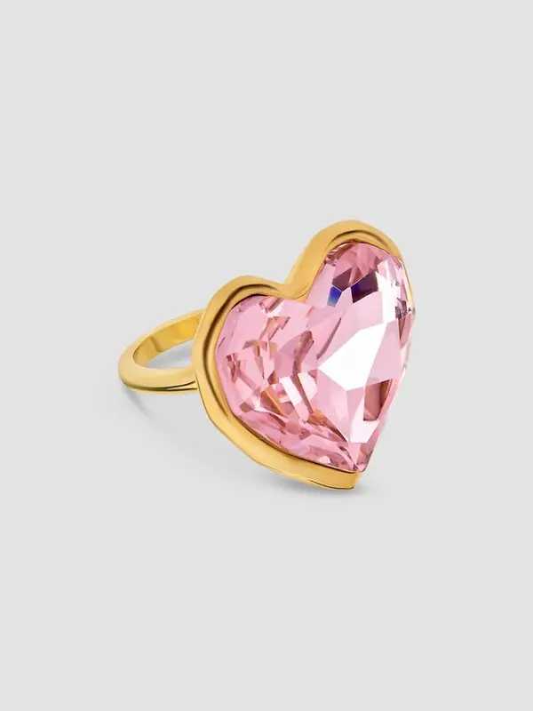 Oscar De La Renta 24k-gold-plated & Glass Crystal Heart Ring