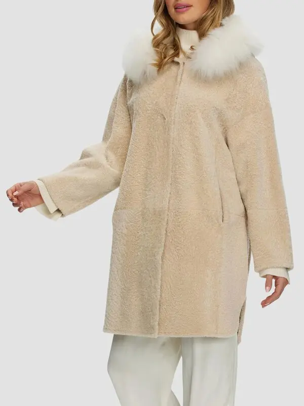 Gorski Reversible New Zealand Shearling Lamb Stroller With Select Mongolian Lamb Hood Trim - Beige