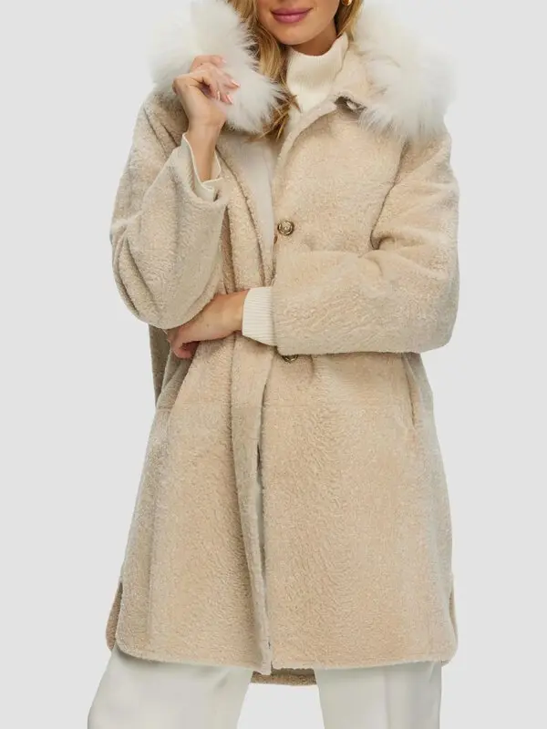 Gorski Reversible New Zealand Shearling Lamb Stroller With Select Mongolian Lamb Hood Trim - Beige