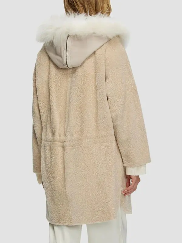 Gorski Reversible New Zealand Shearling Lamb Stroller With Select Mongolian Lamb Hood Trim - Beige