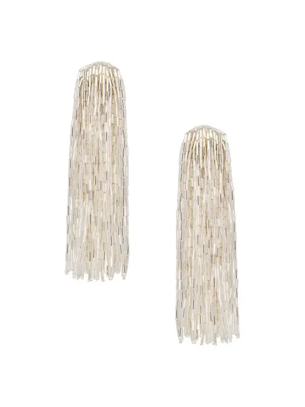 Oscar De La Renta Cascade Tassel Beaded Drop Clip-on Earrings - Silver
