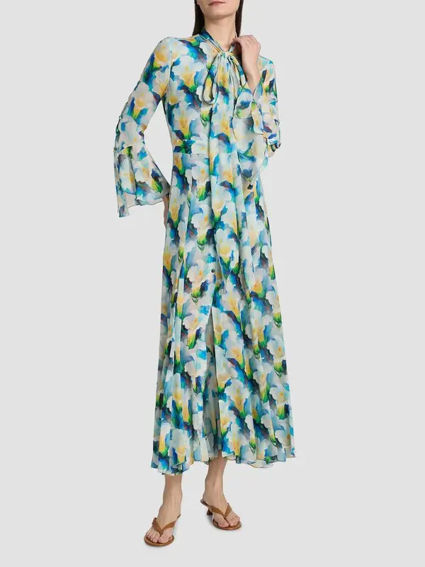 Prabal Gurung Floral Chiffon Pussy-bow Collar Dress