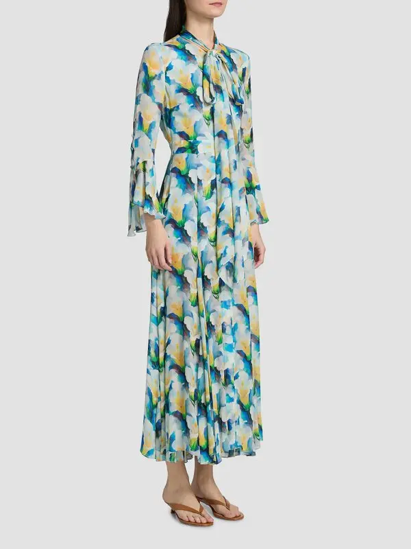 Prabal Gurung Floral Chiffon Pussy-bow Collar Dress