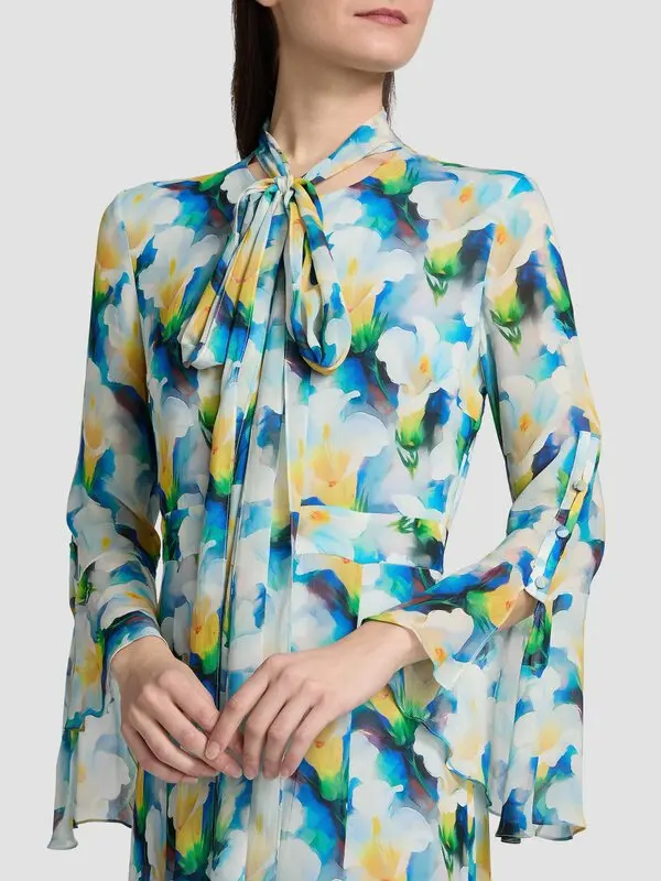 Prabal Gurung Floral Chiffon Pussy-bow Collar Dress