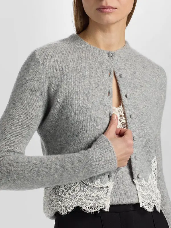 Adam Lippes Briar Lace-trim Cashmere Crop Cardigan