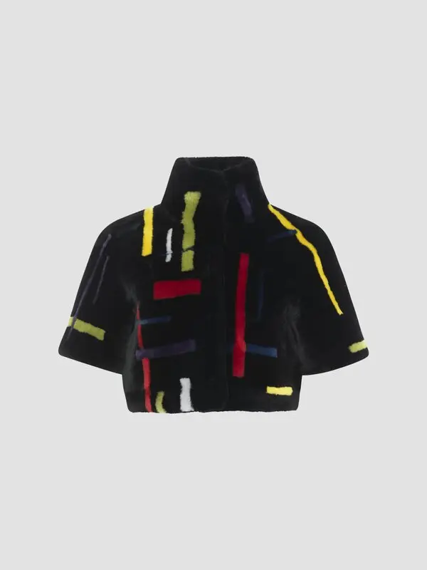 Gorski Reversible Shearling Lamb Bolero With Cropped Sleeves - Black Multi