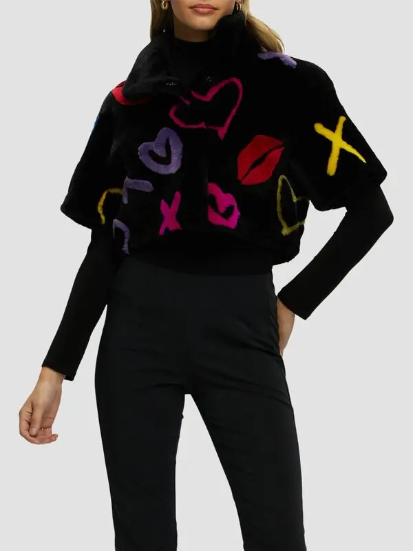 Gorski Reversible Shearling Lamb Bolero With Cropped Sleeves - Black