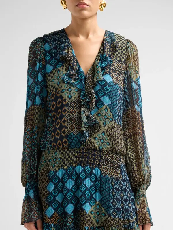 Ramy Brook Astrid Printed Blouson Mini Dress
