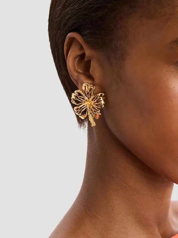 Oscar De La Renta 24k--plated Hibiscus Stud Earrings