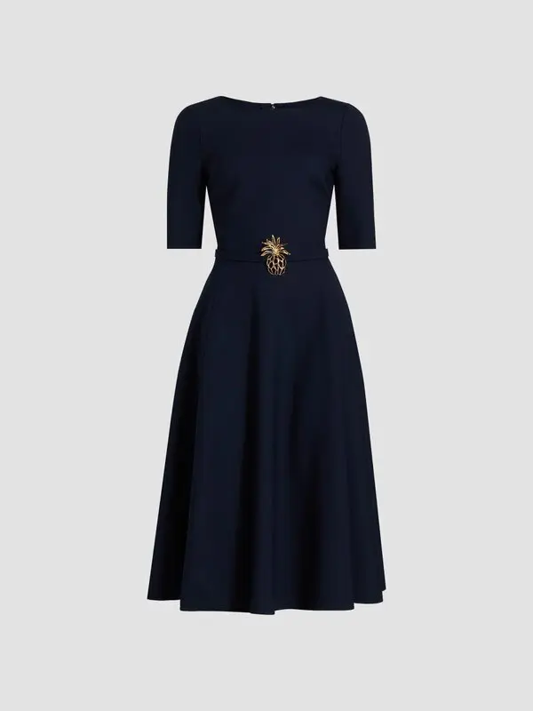 Oscar De La Renta Wool Belted Midi-dress - Navy