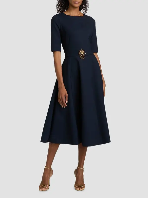 Oscar De La Renta Wool Belted Midi-dress
