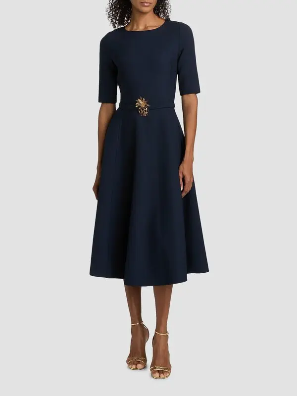 Oscar De La Renta Wool Belted Midi-dress