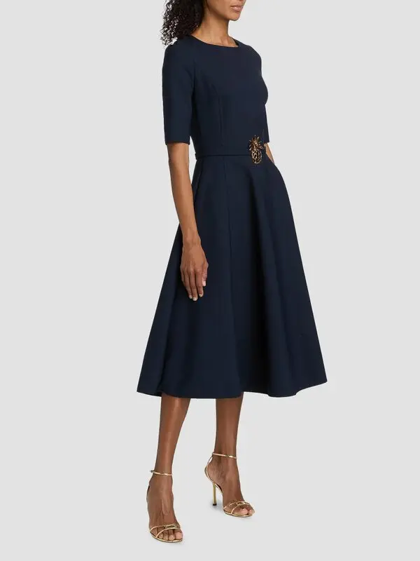Oscar De La Renta Wool Belted Midi-dress