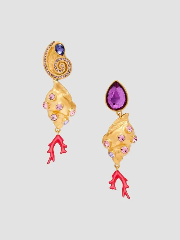 Oscar De La Renta Mixed Shells 24k-gold-plated, Glass Crystal & Enamel Drop Clip-on Earrings - Iris