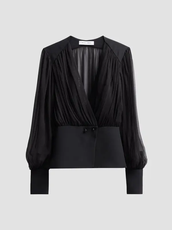 Prabal Gurung Chiffon Silk Ruched Blouse