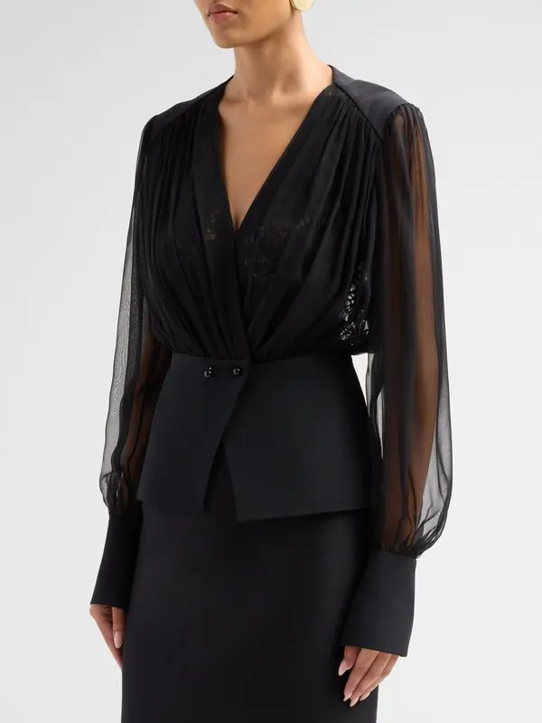 Prabal Gurung Chiffon Silk Ruched Blouse