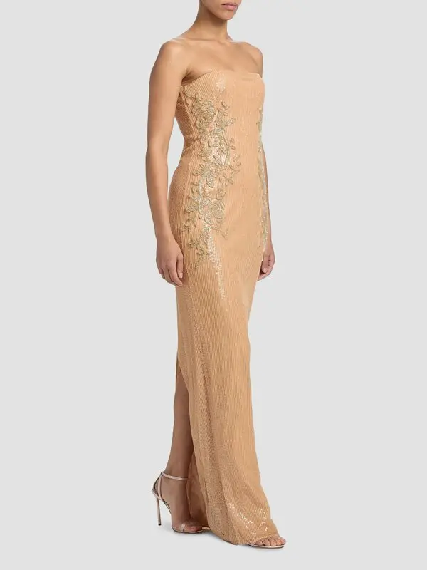 Prabal Gurung Michaela Sequined Floral Strapless Gown
