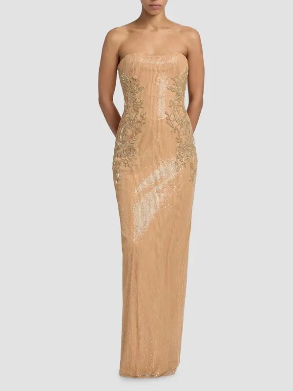 Prabal Gurung Michaela Sequined Floral Strapless Gown