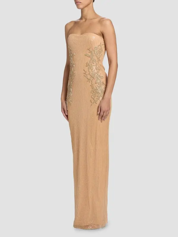 Prabal Gurung Michaela Sequined Floral Strapless Gown