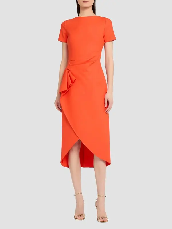 Oscar De La Renta Draped-waist Wool-blend Short-sleeve Day Dress