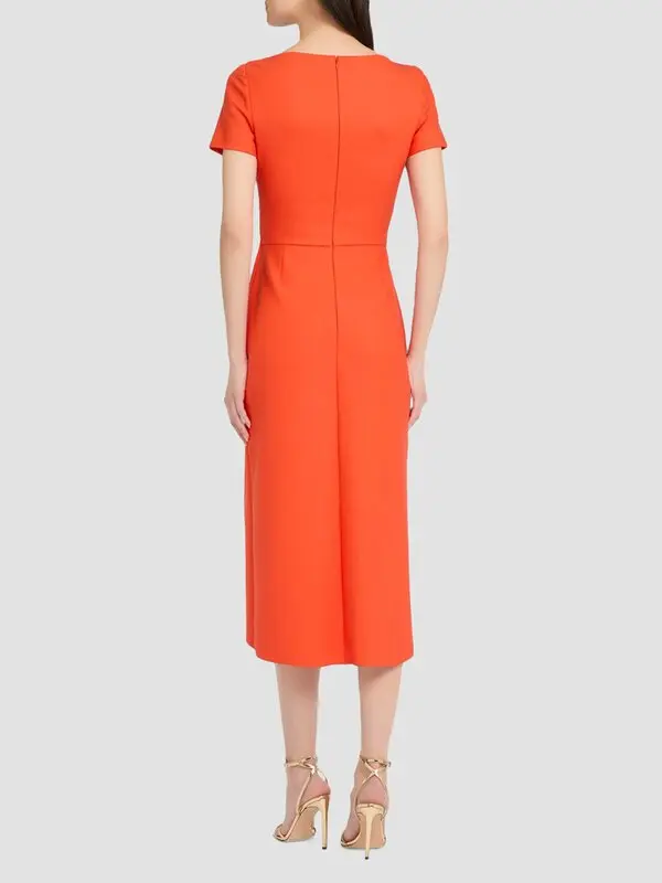 Oscar De La Renta Draped-waist Wool-blend Short-sleeve Day Dress