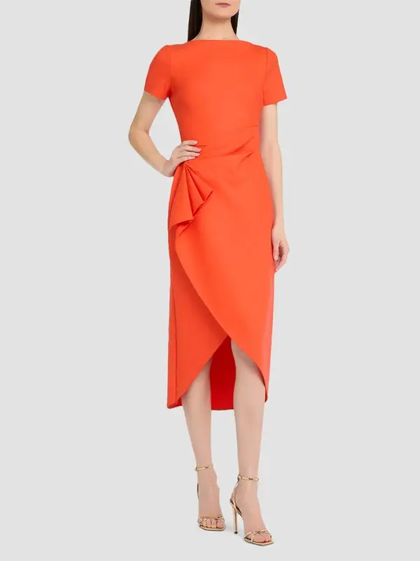 Oscar De La Renta Draped-waist Wool-blend Short-sleeve Day Dress