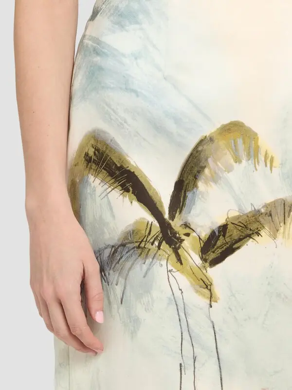 Oscar De La Renta Palm Tree-print Satin Pencil Midi-skirt