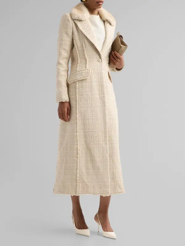 Ramy Brook Betsy Faux-fur Collar Tweed Longline Coat