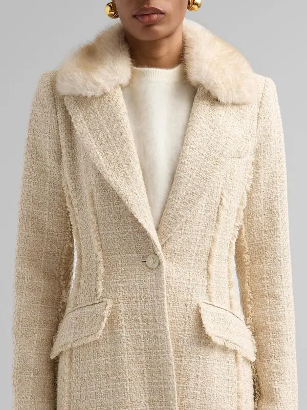Ramy Brook Betsy Faux-fur Collar Tweed Longline Coat